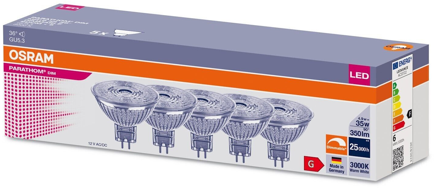 Osram 5er Pack LED Spot STAR MR16 36° 4.9W warmweiss GU5.3 4099854042966 wie 35W ab 6,95 ...