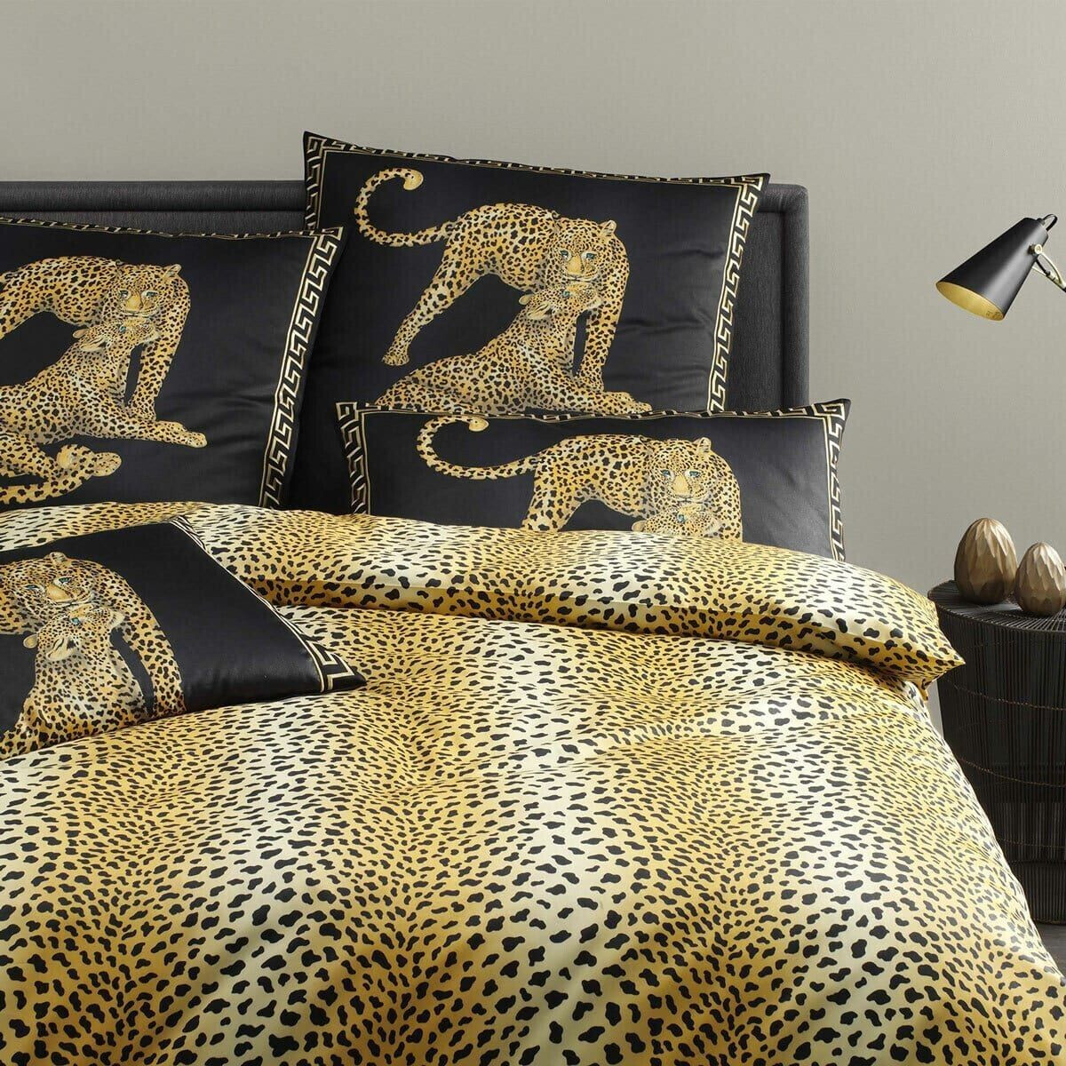 Elegante Mako-Satin Bettwäsche Gepard Pair schwarz 135x200+80x80 cm ab ...