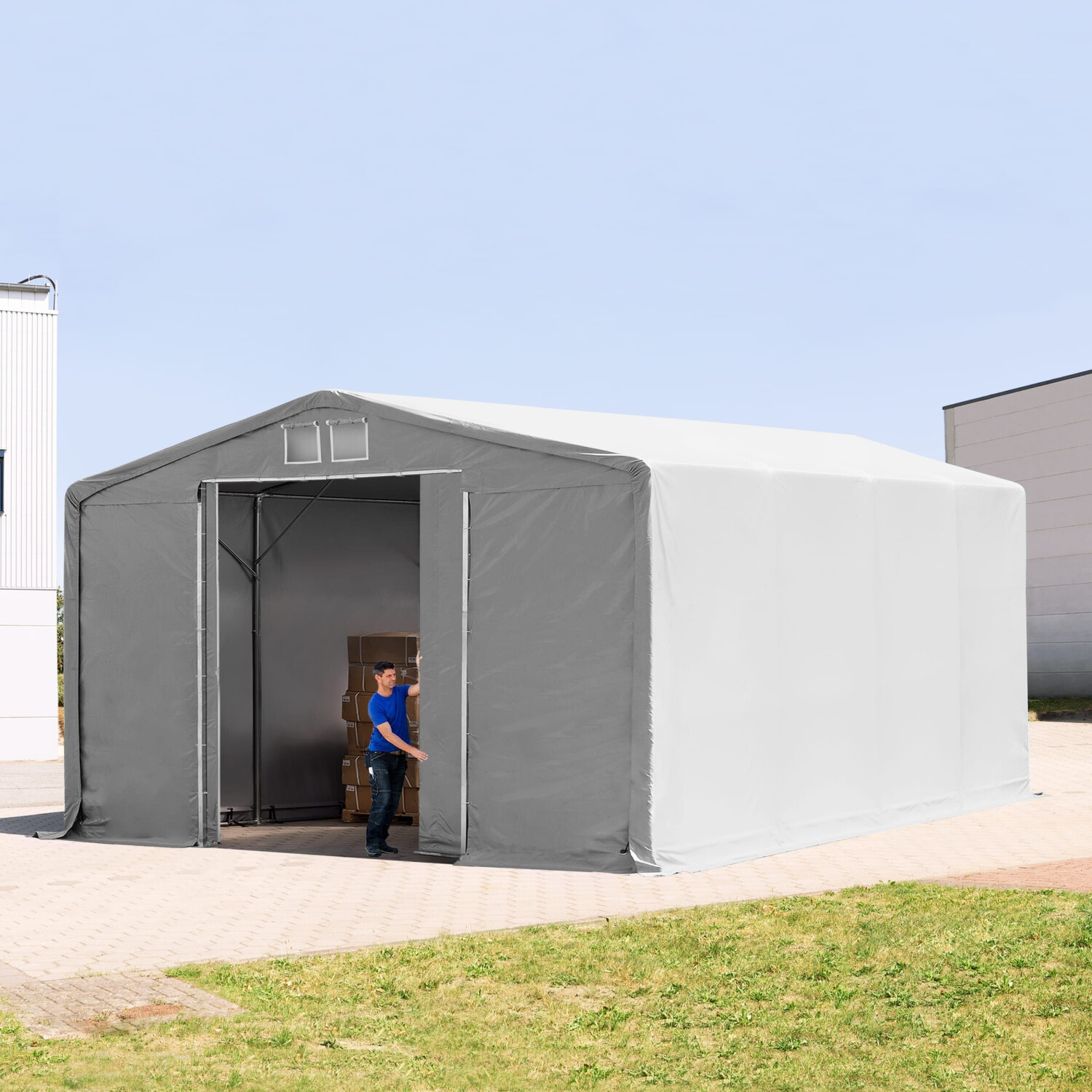 Toolport Outlander 8x8m Zelthalle PRIMEtex-Plane ohne Statik grau ...
