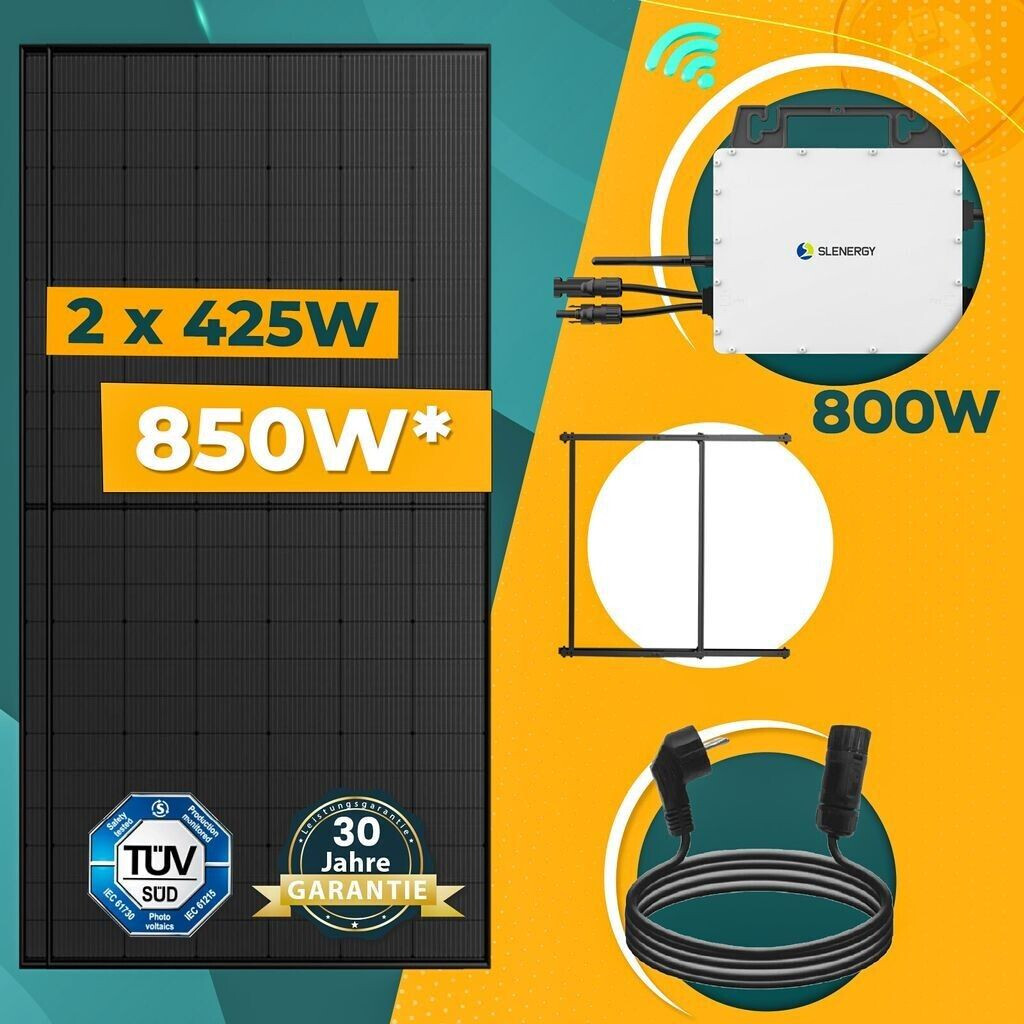 EPP Solar Balkonkraftwerk 850/800W 2 x 425Wp Module + Slenergy SL-M800-C + 5m Schuko-Kabel ...