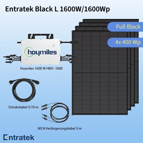 Entratek Balkonkraftwerk Black L 1600W 4 x 400Wp Suntech Module ...