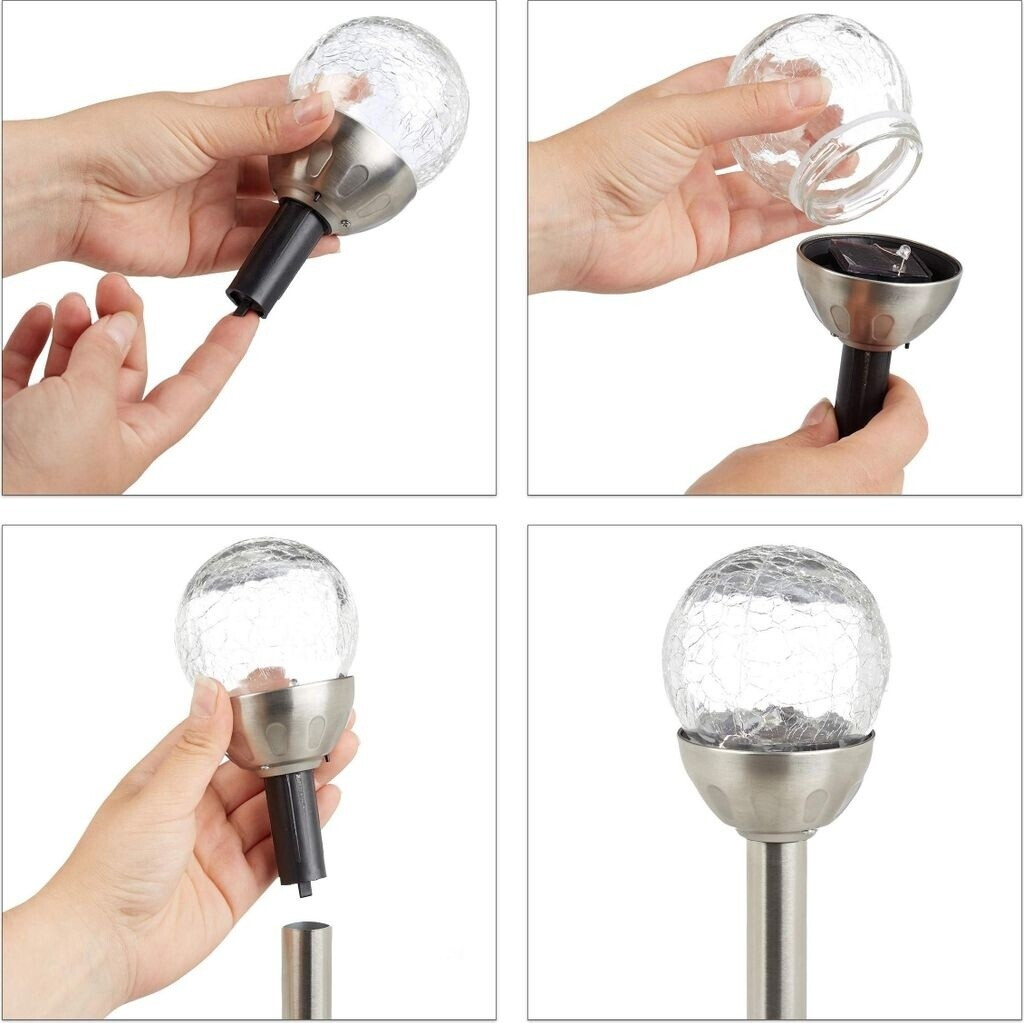 Relaxdays Gartenleuchte Glaskugel im 4er Set, e LED Solarleuchten in ...