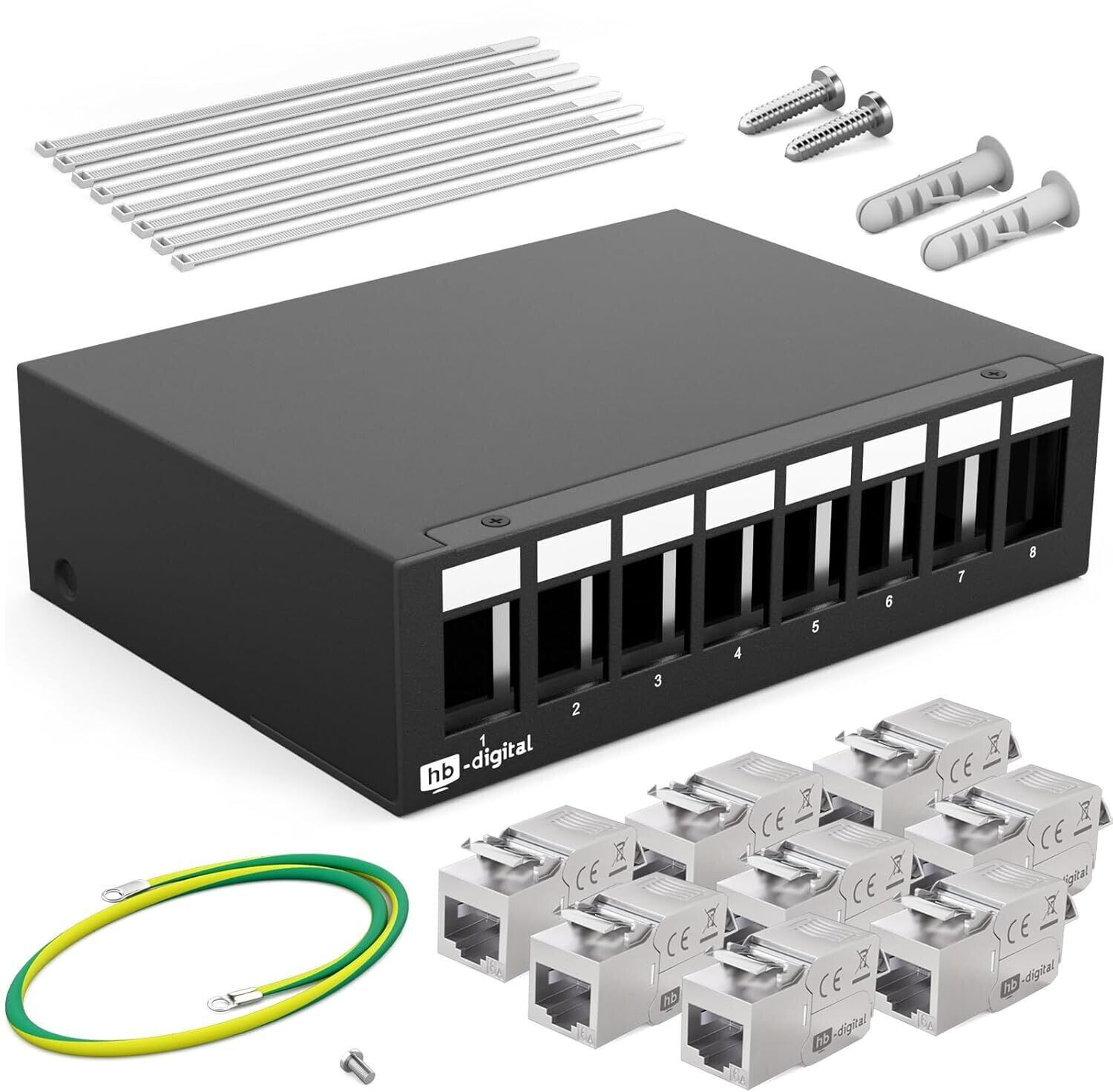 HB-Digital Patchpanel 8 Port 1 HE mit 8 x Keystone Modul Cat 6a RJ45 schwarz ab 39,90 ...