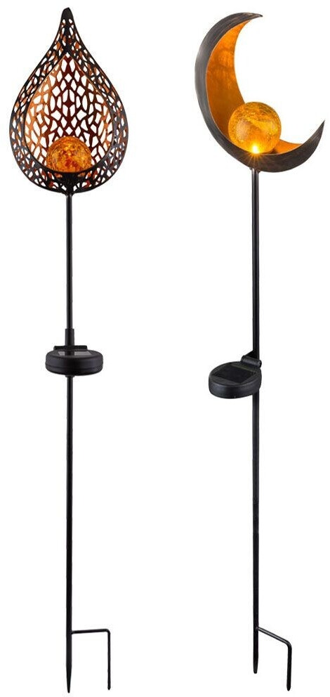 ETC Shop Solarleuchte Steckleuchte led Erdspießleuchte Flammen und Mond Design led h 90 cm 2er ...