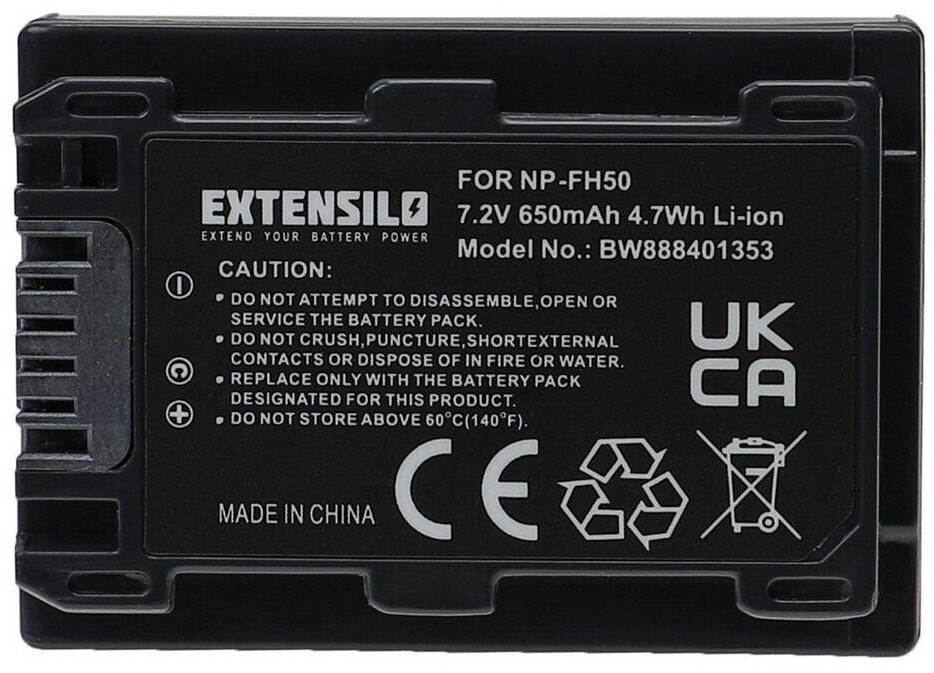 EXTENSILO Akku kompatibel mit Sony DCR-SR77E, DCR-SR72(E), DCR-SR75(E), DCR-SR77 Kamera (650mAh ...