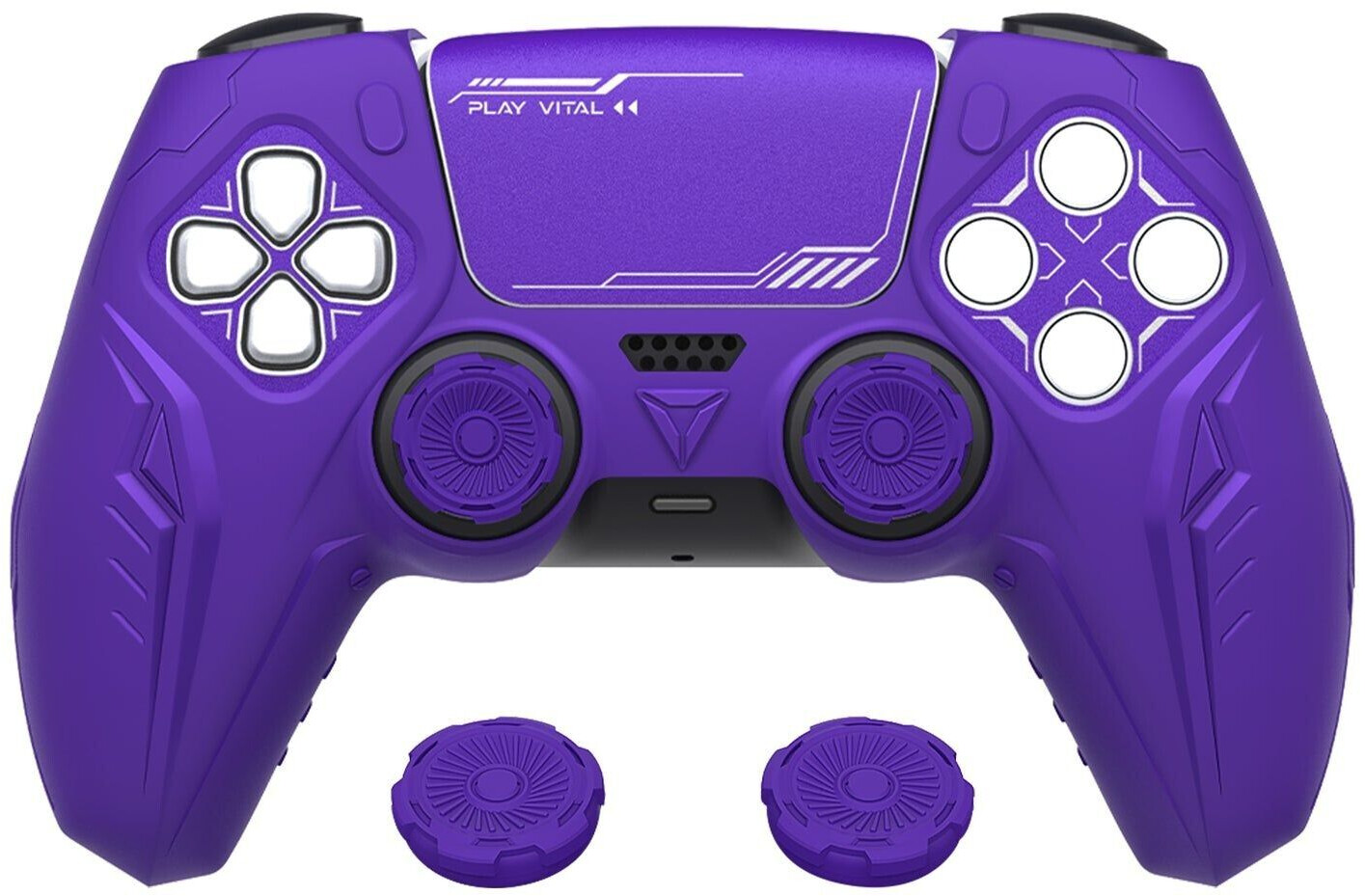PlayVital Futuristic CyberMech Design Silicone Grip Skin with Thumb Grips for PS5 Wireless ...