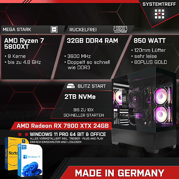 Systemtreff High-End Gaming Ryzen 7 5800XT / 32GB / 2TB / Radeon RX ...