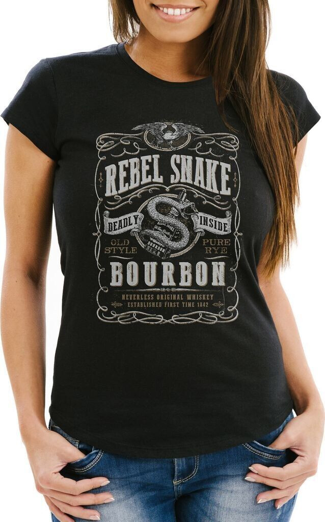 Neverless T-Shirt Whiskey Emblem Rebel Snake Bourbon Retro Style ab 16 ...