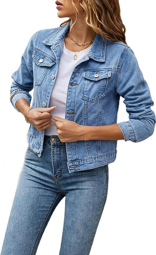 ASKSA Women's Denim Jacket light short casual long blue black au ...
