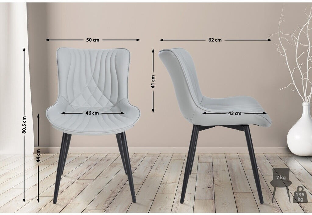 Deluke 2er Set Stühle KELCE Kunstleder 80,5x50x62cm grau Kunstleder ...