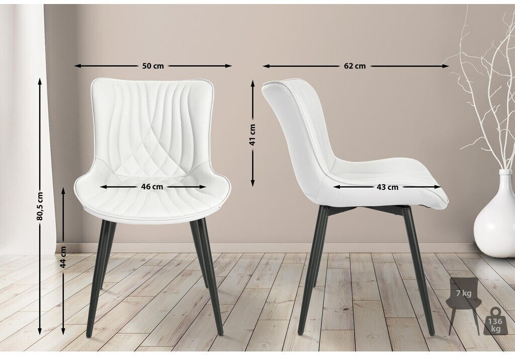 Deluke 2er Set Stühle KELCE Kunstleder 80,5x50x62cm weiß, Kunstleder ...
