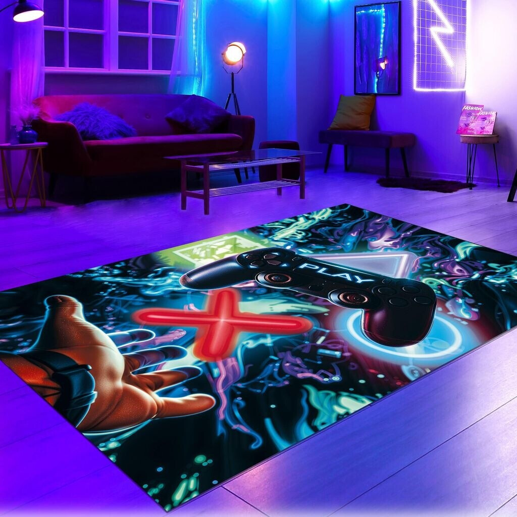 Teppich-Traum Gaming-Teppich mit lebendigen neon-farbigen Symbolen ...