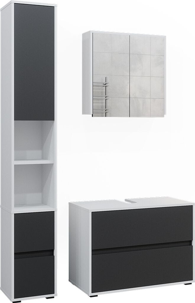 VICCO Badmöbel-Set Maltin Weiß Anthrazit modern Spiegelschrank (41599 ...