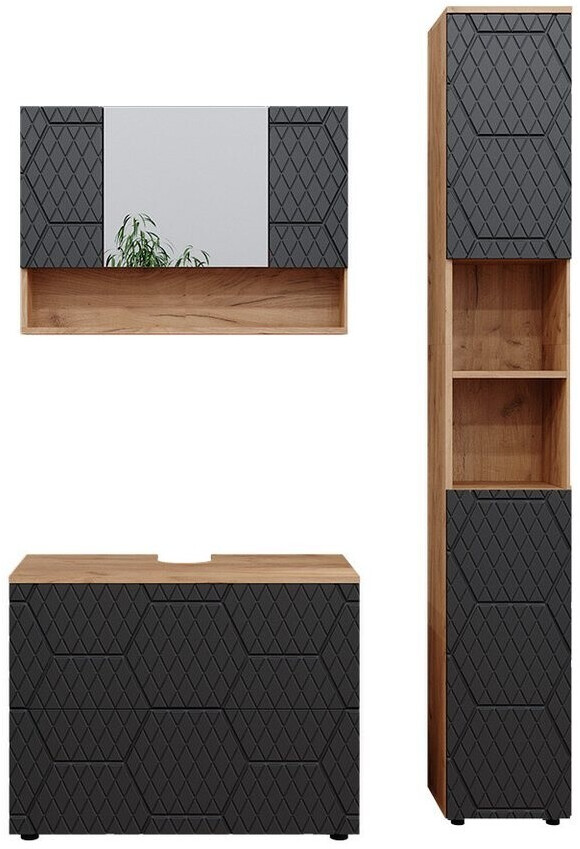 VICCO Badmöbel-Set Irma Eiche Anthrazit 3-teilig Waschbeckenschrank 80 ...