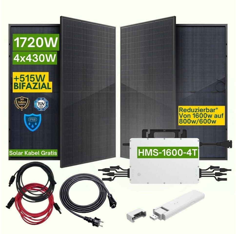 ACTMIT Balkonkraftwerk 1720/1600/800W 4 x 430Wp Module + Hoymiles HMS ...