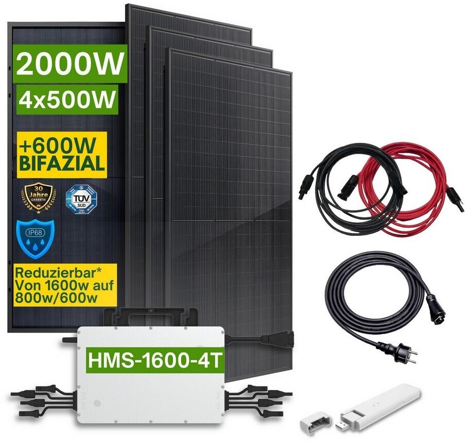 ACTMIT Balkonkraftwerk 2000/1600/800W 4 x 500Wp Module + Hoymiles HMS ...