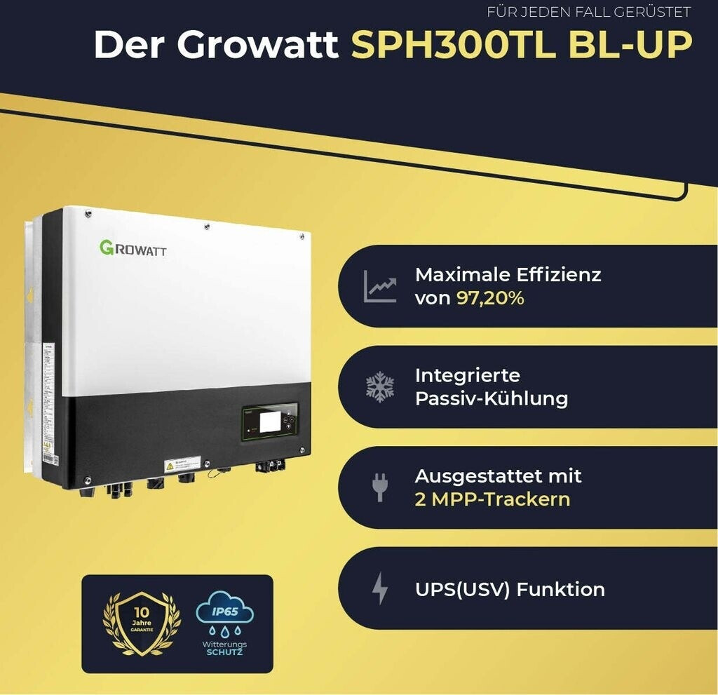 Solarway Solaranlage 6000/3000W 12 x 500Wp Module + Growatt SPH 3000 TL BL UP + 3 x Growatt ARK2 ...