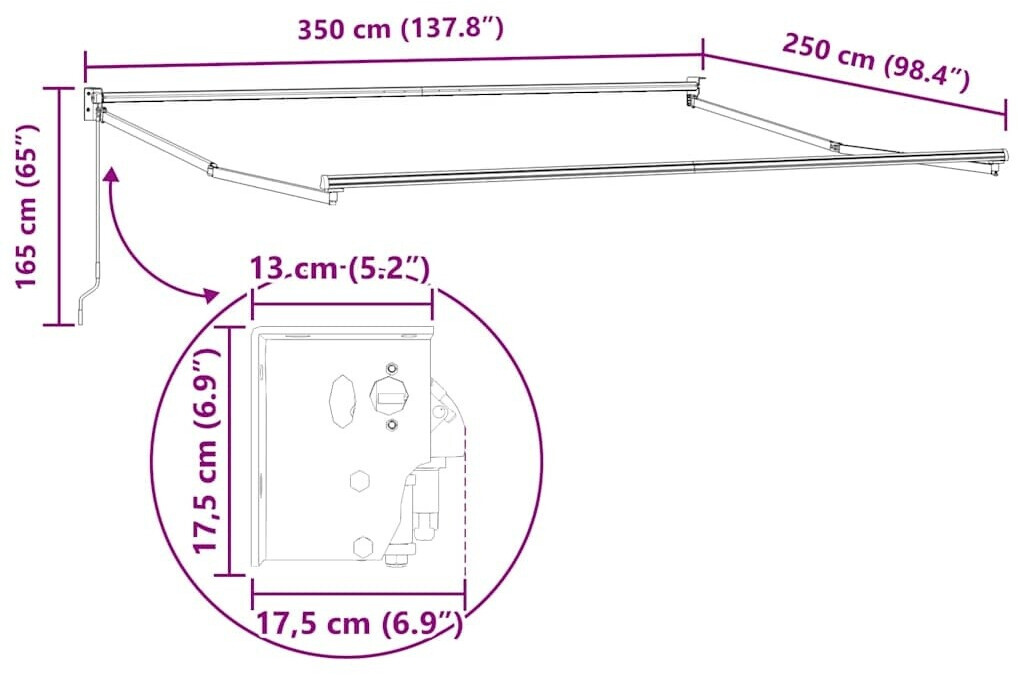 vidaXL Manuelle Einziehbare Markise rot und weiß gestreift 350 x 250 cm ...