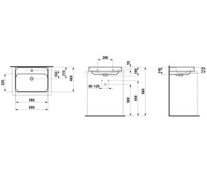 Laufen MEDA Aufsatzwaschtisch 600 x 460 mm weiß matt (H8161137571111 ...