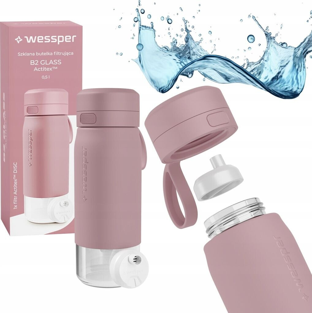 Wessper 500ml glass bottle, silicone sleeve, BPA-free water filter cap ...