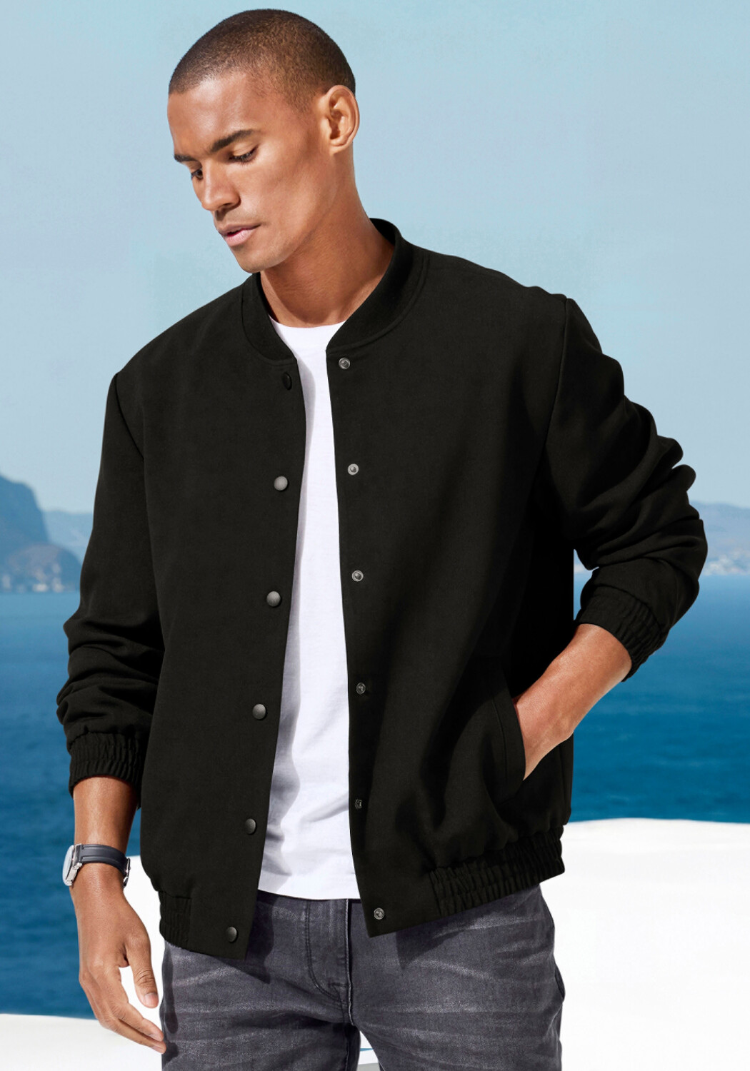 John Devin Blouson with Ribbed Collar black au meilleur prix sur idealo.fr