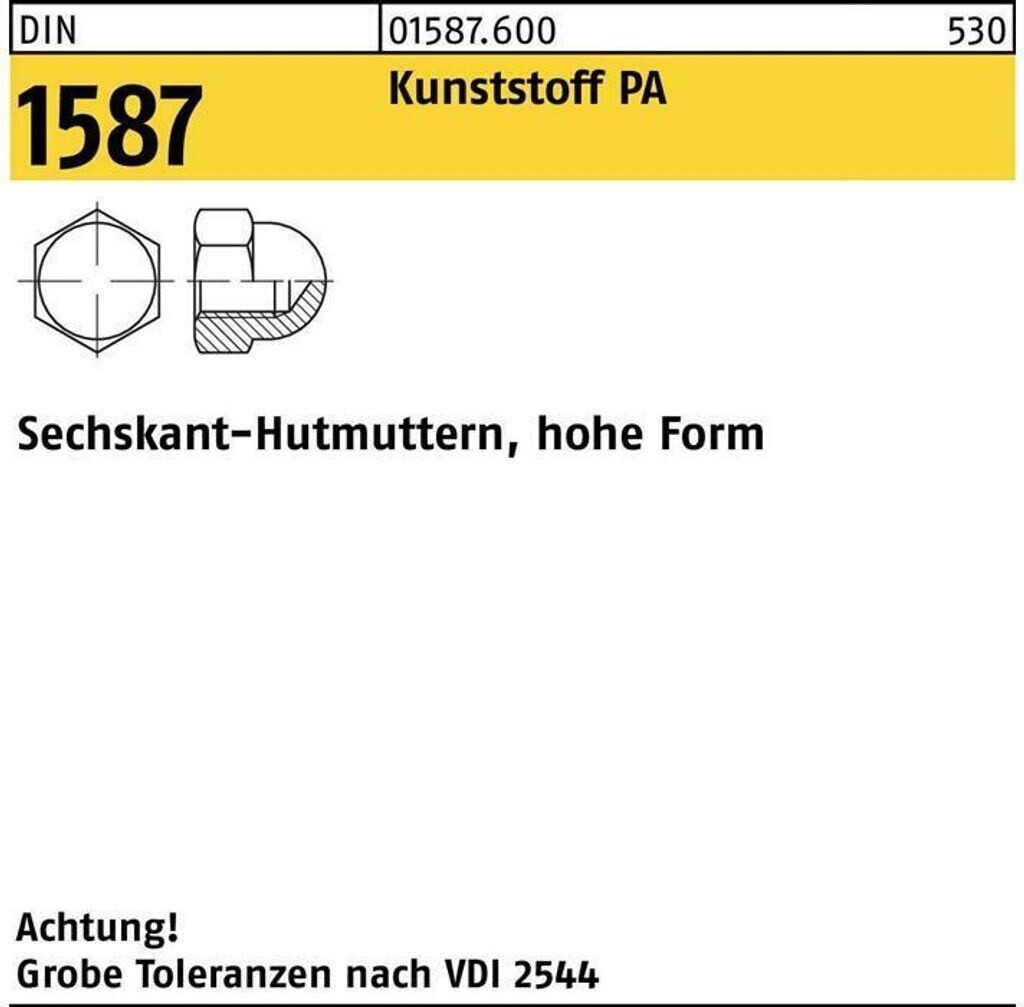 Theo Schrauben DIN 1587 Hutmuttern Sechskant Kunststoff Polyamid hohe Form M 16 100 Stück ab 105 ...