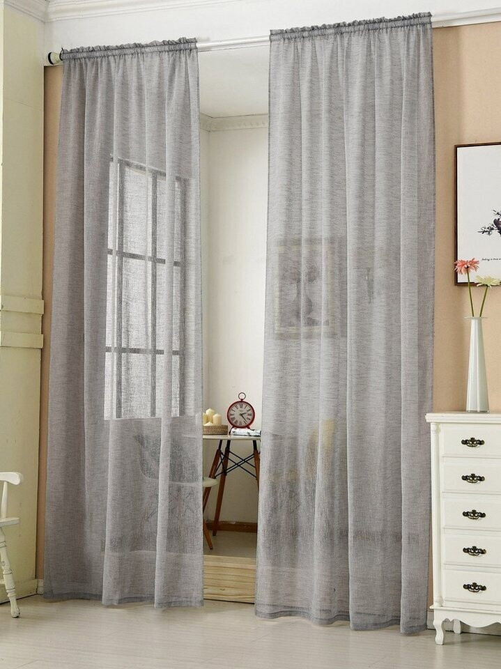 Woltu Curtain with pleated tape linen look semi-transparent 140x245cm ...