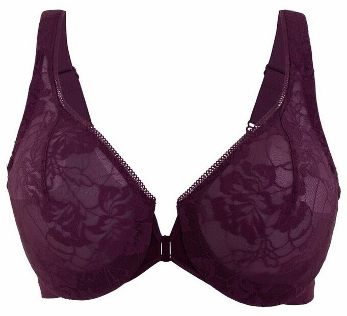 Glamorise T-back bra with front closure and lace (9246) black plum au ...