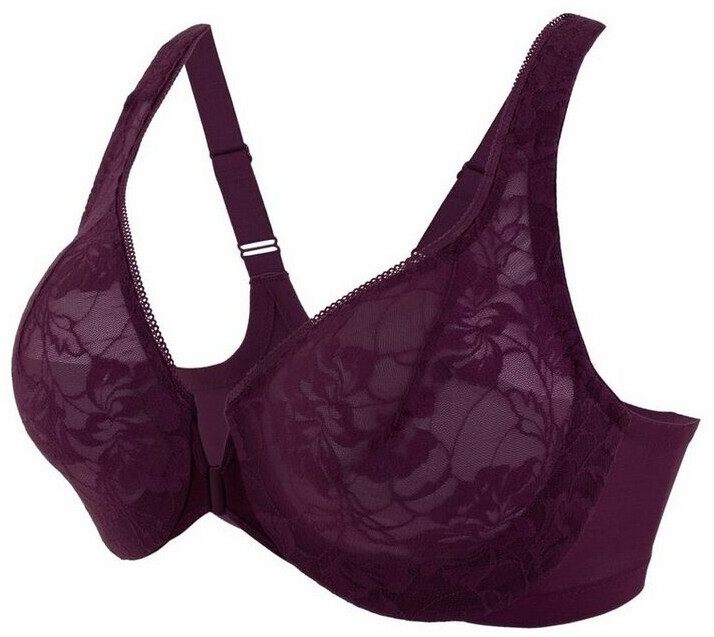 Glamorise T-back bra with front closure and lace (9246) black plum au ...