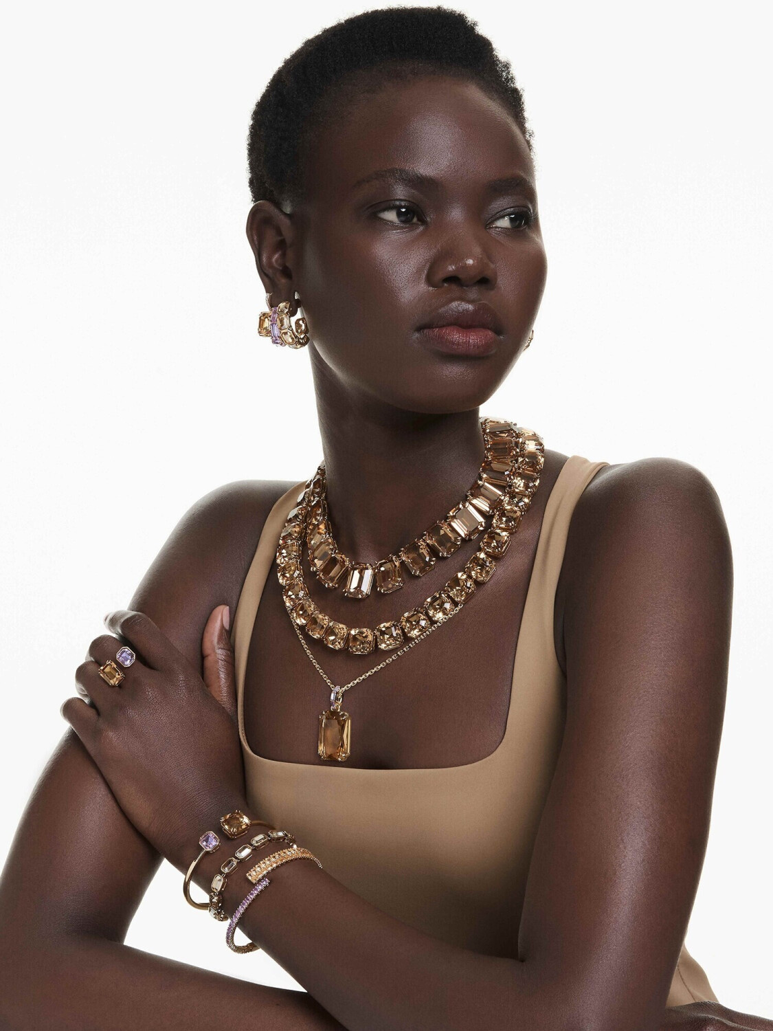 Swarovski Millenia Bangle Octagon Cut, Multicolored, 18k Gold Plated au ...