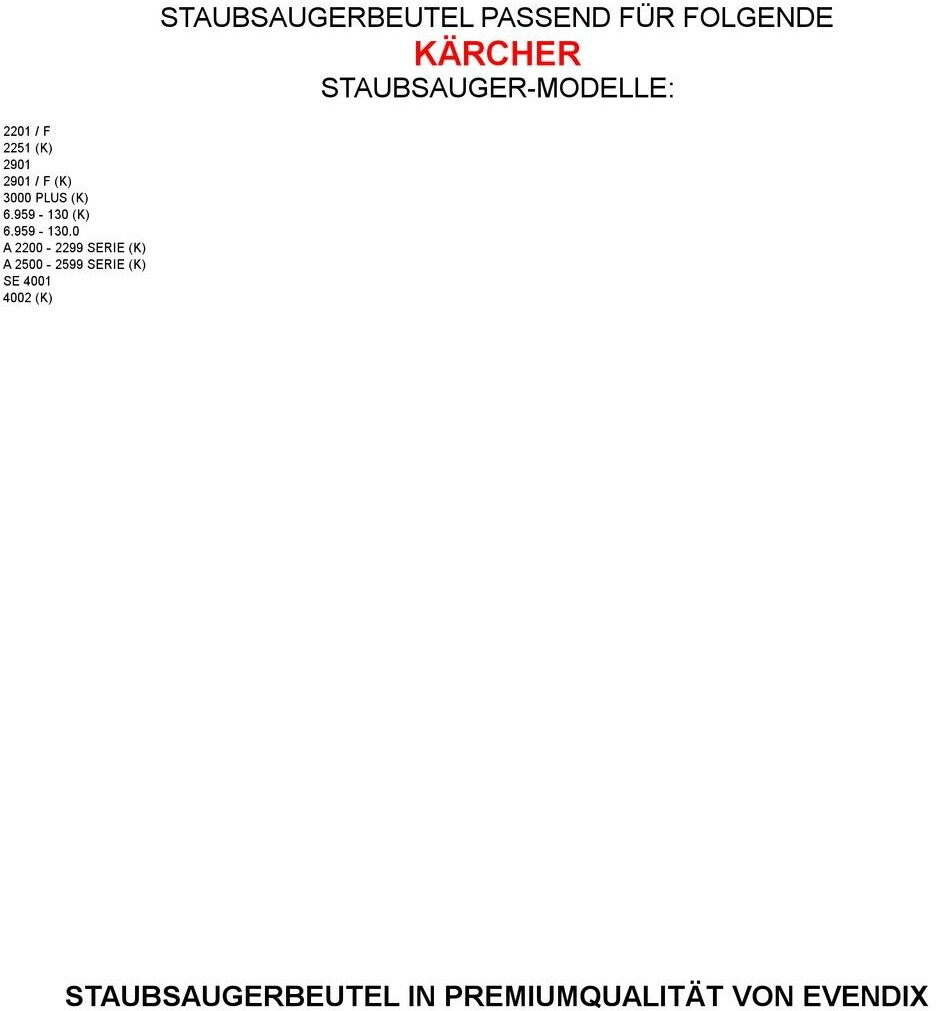 eVendix Staubsaugerbeutel 20 Staubsaugerbeutel kompatibel mit KÄRCHER 6 ...