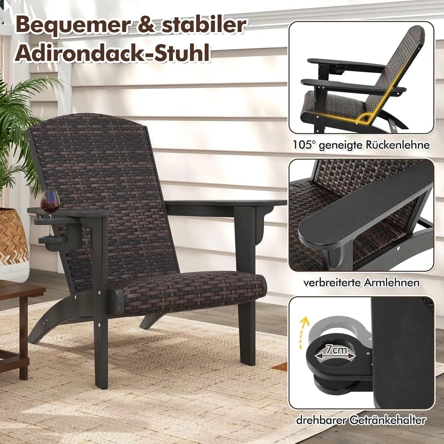 Costway Adirondack Stuhl mit Getränkehalter Adirondack Chair Schwarz ab ...