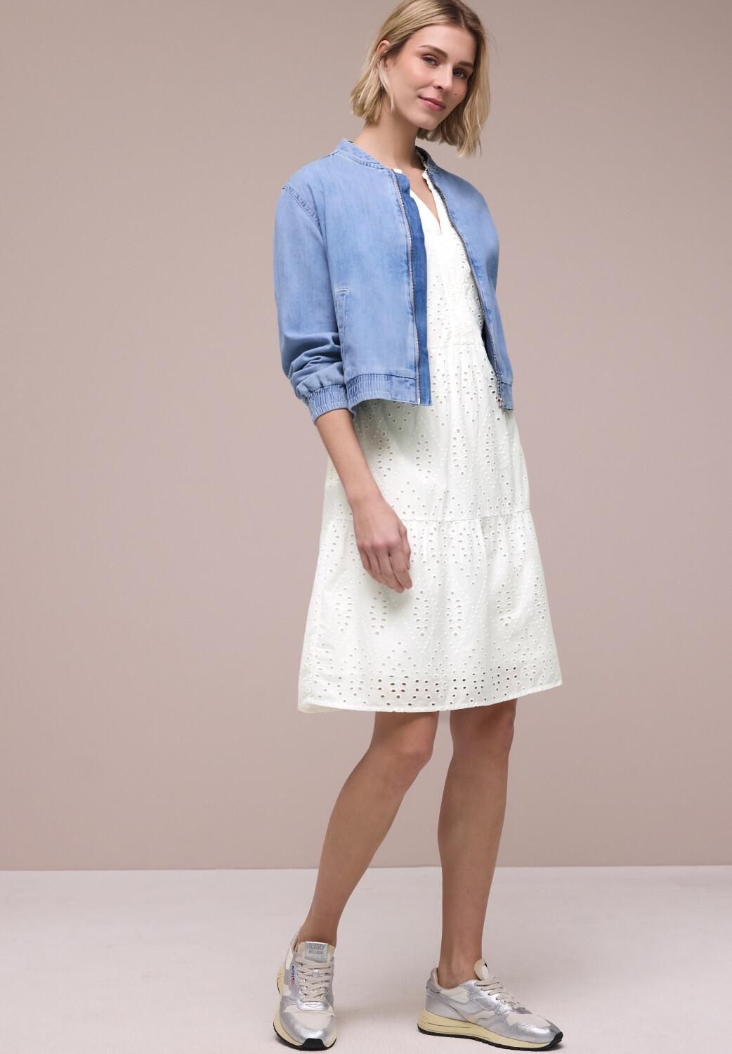 Street One Knielanges Kleid mit Shiffleymuster Weiß (A14475510108) ab ...