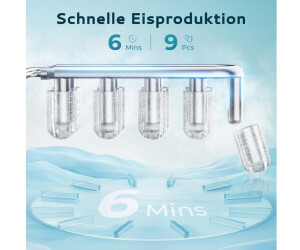Wellent Eiswürfelmaschine 9 Eiswürfel in 6 Minuten,12 kg/24 H schwarz ...