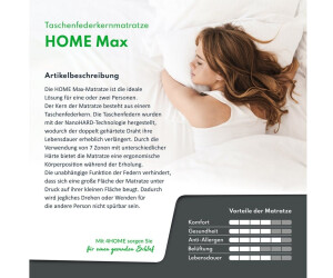 FDM Home MAX Taschenfederkernmatratze 100x200cm 24cm H3/H4 7 Zonen ...