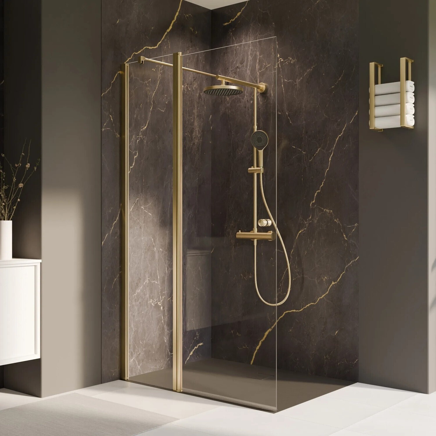 Breuer Elana 2.0 Walk-In Drehtür mit Festteil Klarglas 100x200cm gold ...