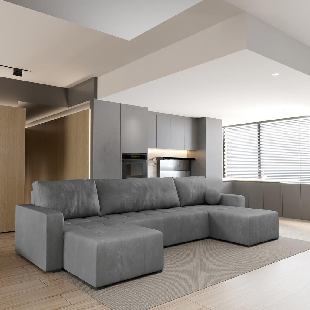 Masseno Tolari Ecksofa U-Form Schlaffunktion Bettkasten Grau (TOLARI ...
