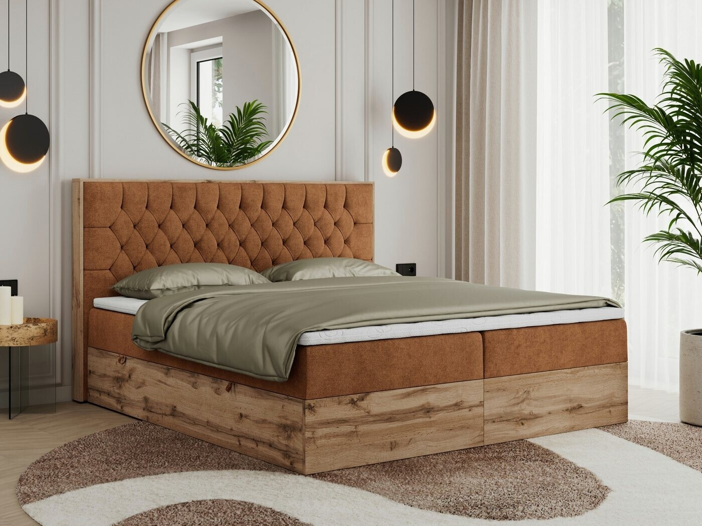 MKS Meble Amore Boxspringbett mit Bettkasten, Eiche-Optik, 160x200cm ...