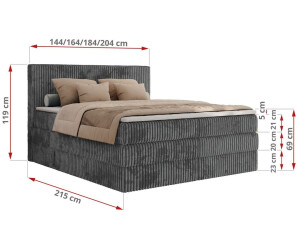 MKS Meble Tiliano King Boxspringbett 160x200cm Cord Grau, Multipocket ...
