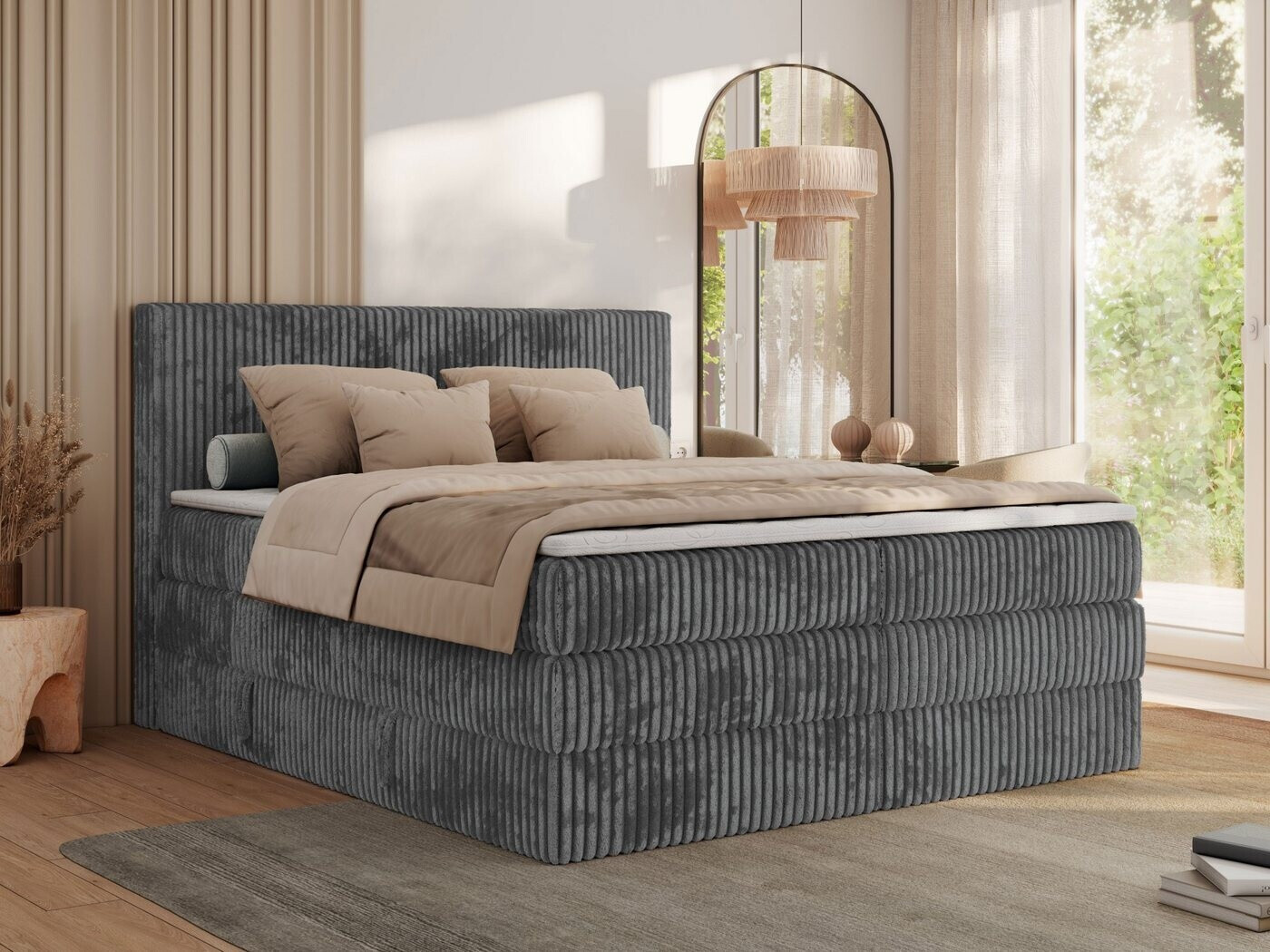 MKS Meble Tiliano King Boxspringbett 160x200cm Cord Grau, Multipocket ...