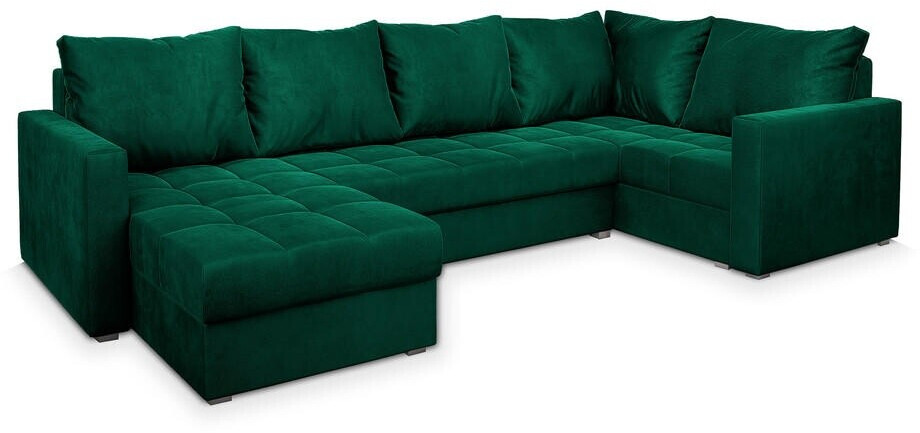 Masseno LORIVO L-S Ecksofa U-Form Plüsch Grün mit Schlaffunktion ...