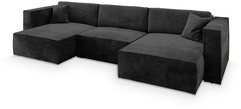 Masseno Sarmo M Ecksofa U-Form Schlaffunktion Schwarz Velours (SARMO M ...