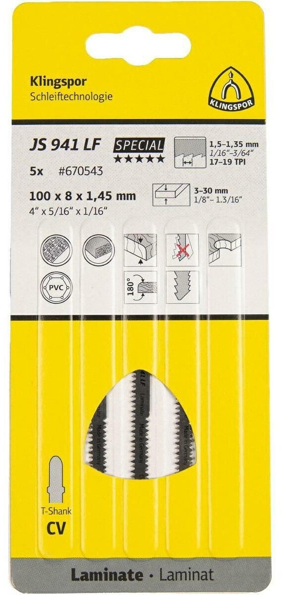 Klingspor JS 941 LF Stichsägeblatt für Laminat & Vinyl 100x5x1,45mm 5er ...