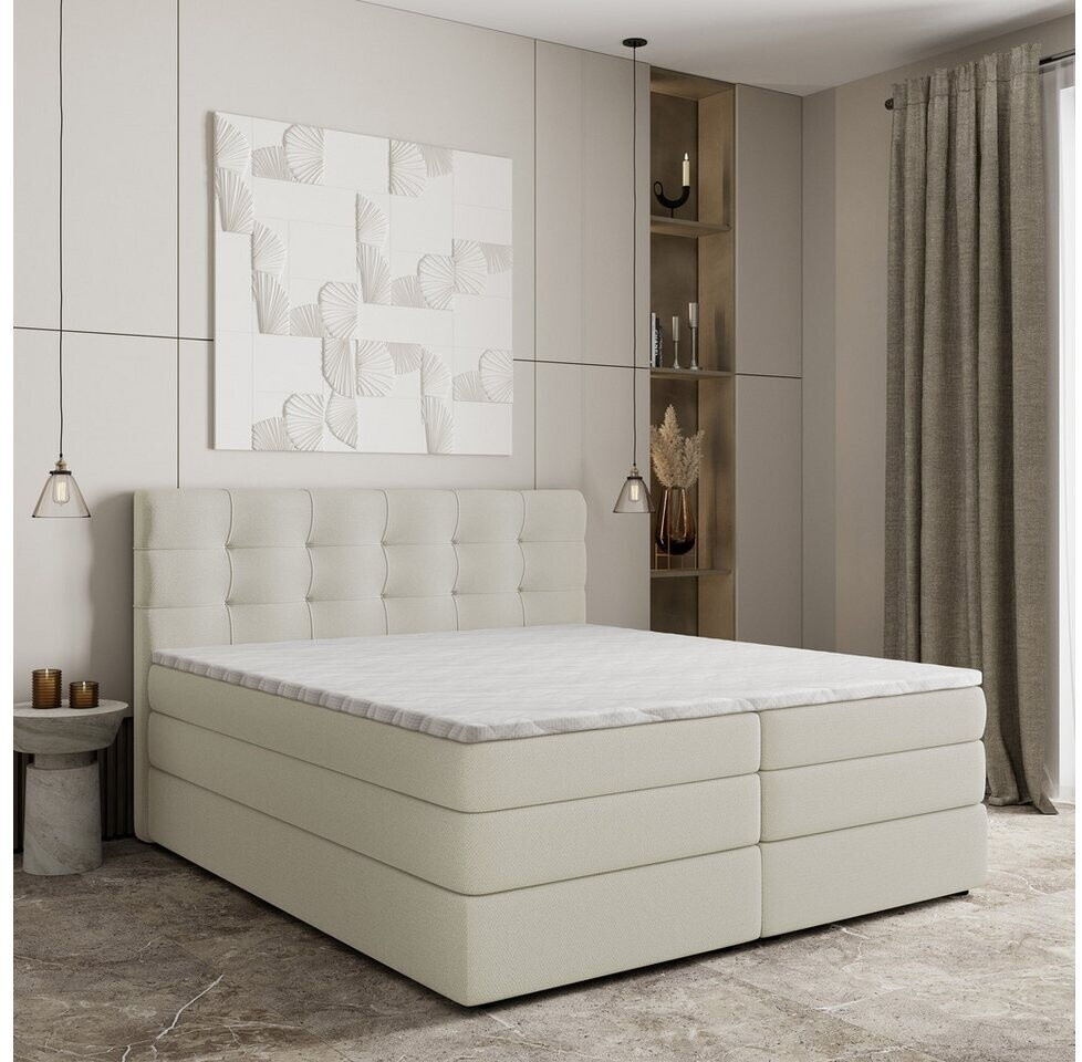 Masseno Arezi Boxspringbett 180x200cm mit Matratze & Topper, Creme ...