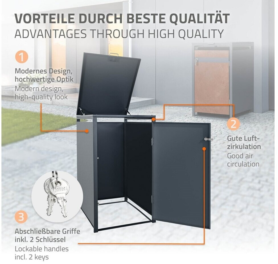 ML-Design Mülltonnenbox 1x240L Stahl/Cortenstahl Anthrazit-Rostoptik ...