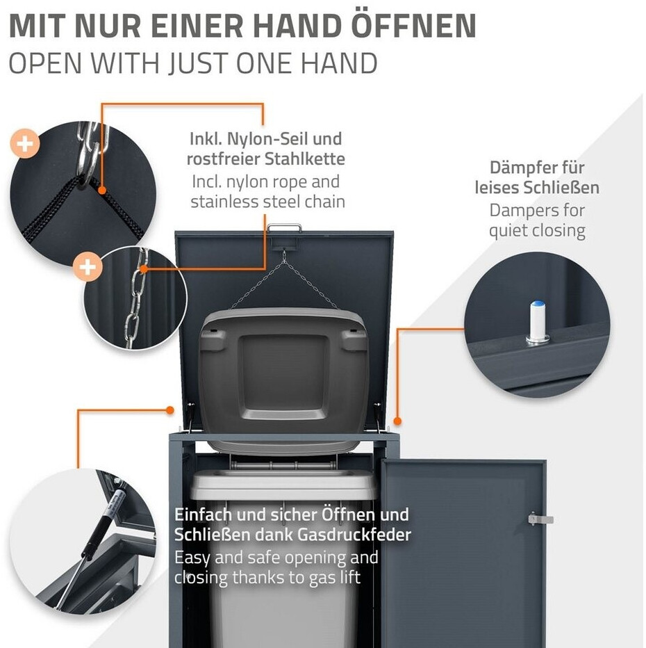 ML-Design Mülltonnenbox 1x240L Stahl/Cortenstahl Anthrazit-Rostoptik ...
