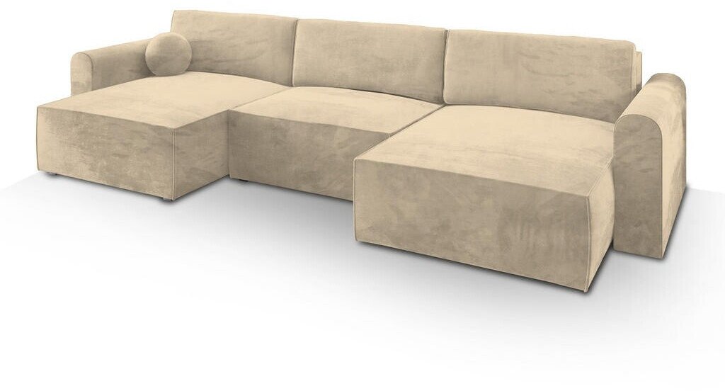 Masseno Fento M Ecksofa U-Form Velours Creme mit Schlaffunktion und ...