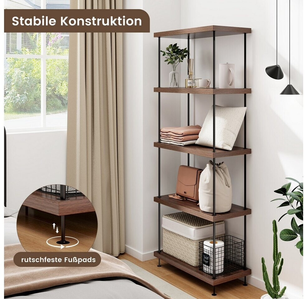 Costway Freistehendes Regal 5 Ebenen Metallrahmen Walnuss 147cm ...