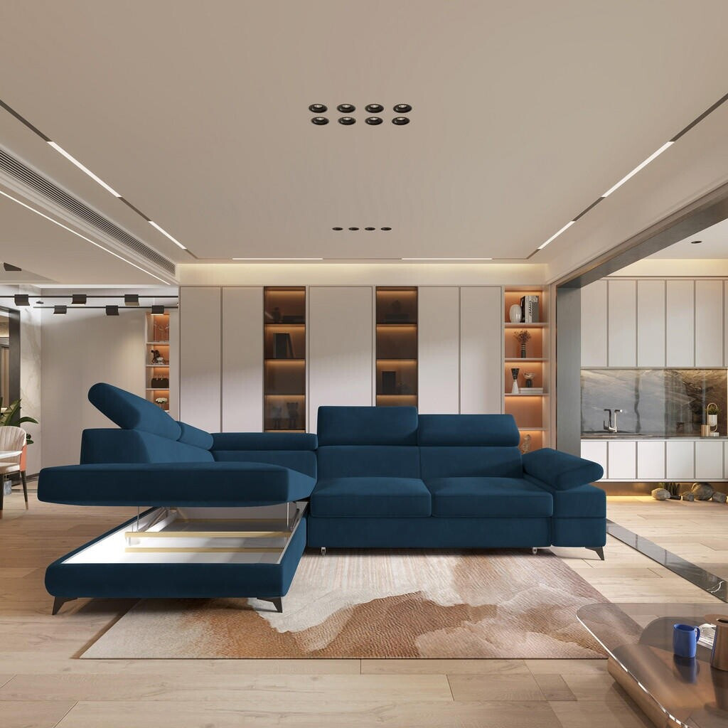 Masseno Favien L-S Ecksofa L-Form mit Schlaffunktion & Bettkasten, Blau ...