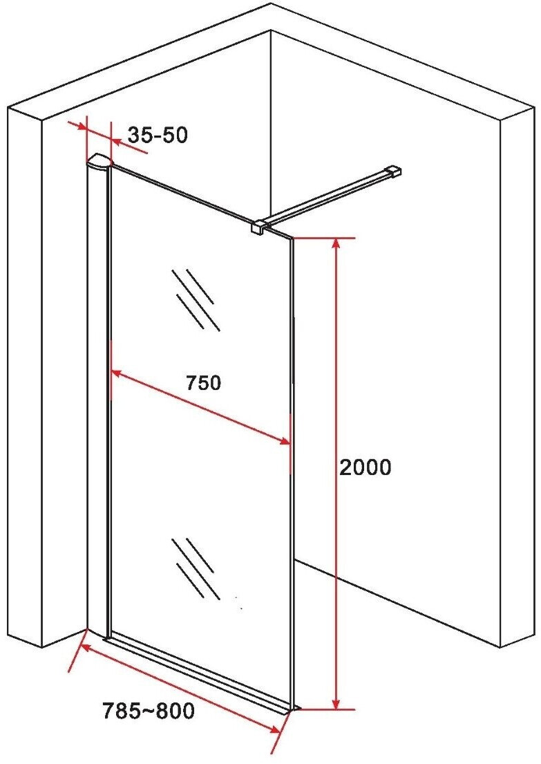 Aloni Walk-In Duschwand Spiegelglas 8mm ESG Nano-Beschichtung 120x200cm ...